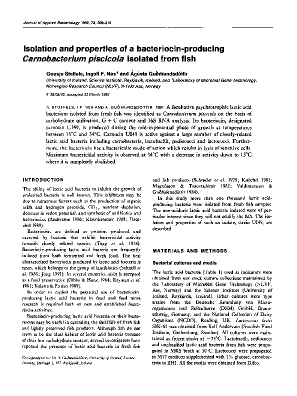 (PDF) Isolation and properties of a bacteriocin-producing ...