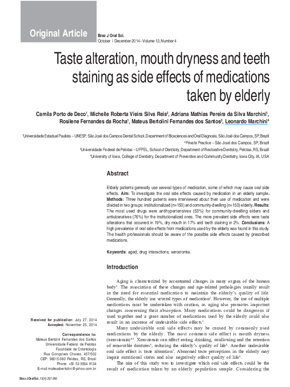 (PDF) Taste alteration, mouth dryness and teeth staining as side ...