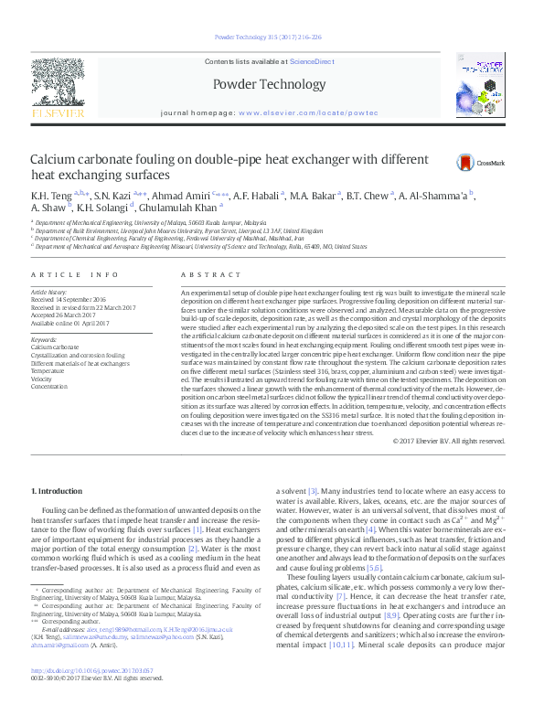 (PDF) Calcium carbonate fouling on double-pipe heat exchanger with ...