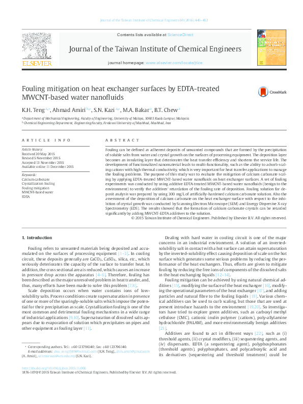 (PDF) Fouling mitigation on heat exchanger surfaces by EDTA-treated ...
