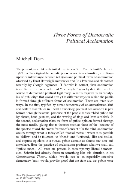 (PDF) Three Forms of Democratic Political Acclamation
