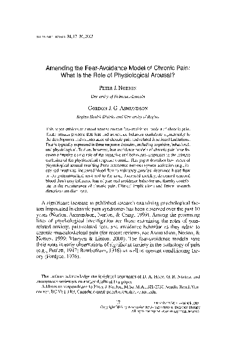 (PDF) Amending the fear-avoidance model of chronci pain: What is the ...