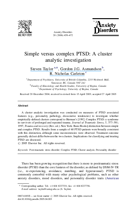 (PDF) Simple versus complex PTSD: A cluster analytic investigation