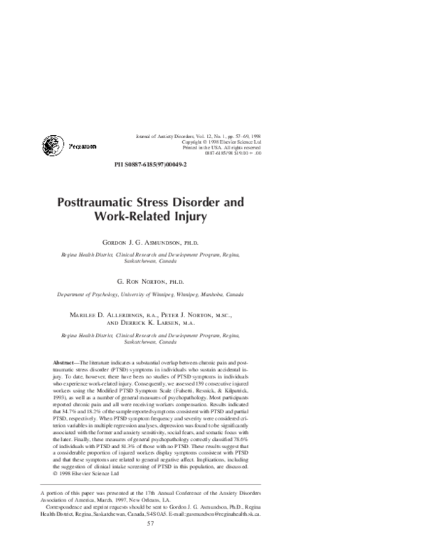 (PDF) Posttraumatic Stress Disorder and Work-Related Injury