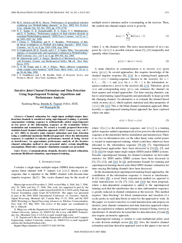 (PDF) Iterative Joint Channel Estimation and Data Detection Using Superimposed Training ...