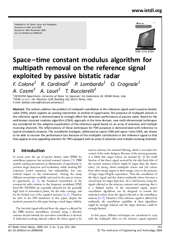 Pdf Spacetime Constant Modulus Algorithm For Multipath Removal On The Reference Signal 