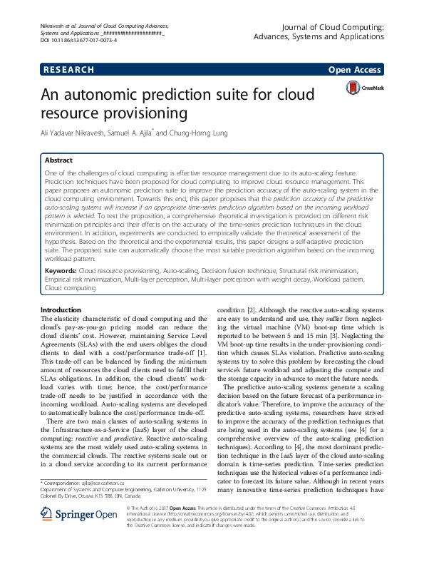 (PDF) An autonomic prediction suite for cloud resource provisioning