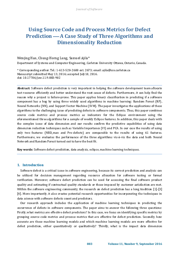 (PDF) Using Source Code and Process Metrics for Defect Prediction A Case Study of Three ...