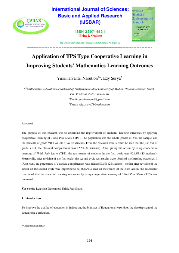 (PDF) Application of TPS Type Cooperative Learning in Improving ...