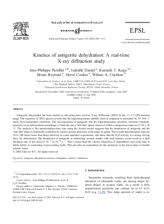 (PDF) Kinetics of antigorite dehydration: A real-time X-ray diffraction ...