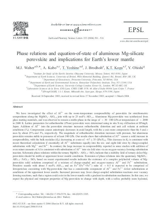(PDF) Phase relations and equation-of-state of aluminous Mg-silicate perovskite and implications ...