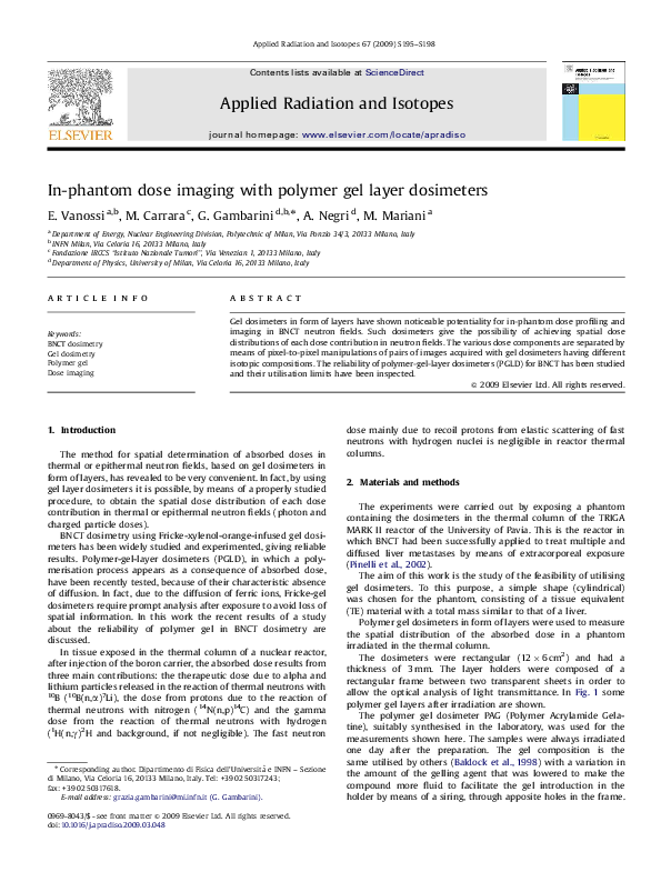 (PDF) In-phantom dose imaging with polymer gel layer dosimeters
