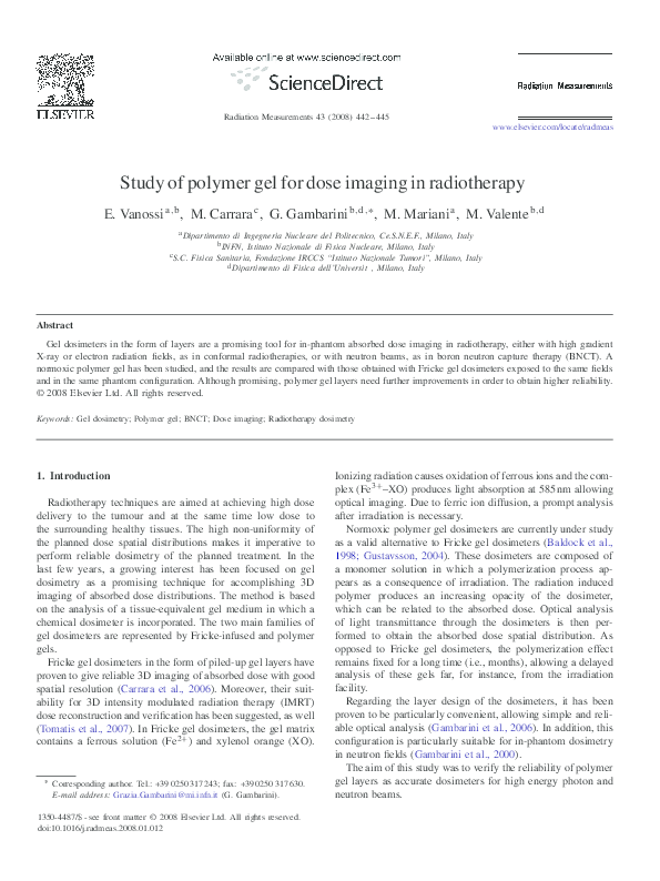 (PDF) Study of polymer gel for dose imaging in radiotherapy