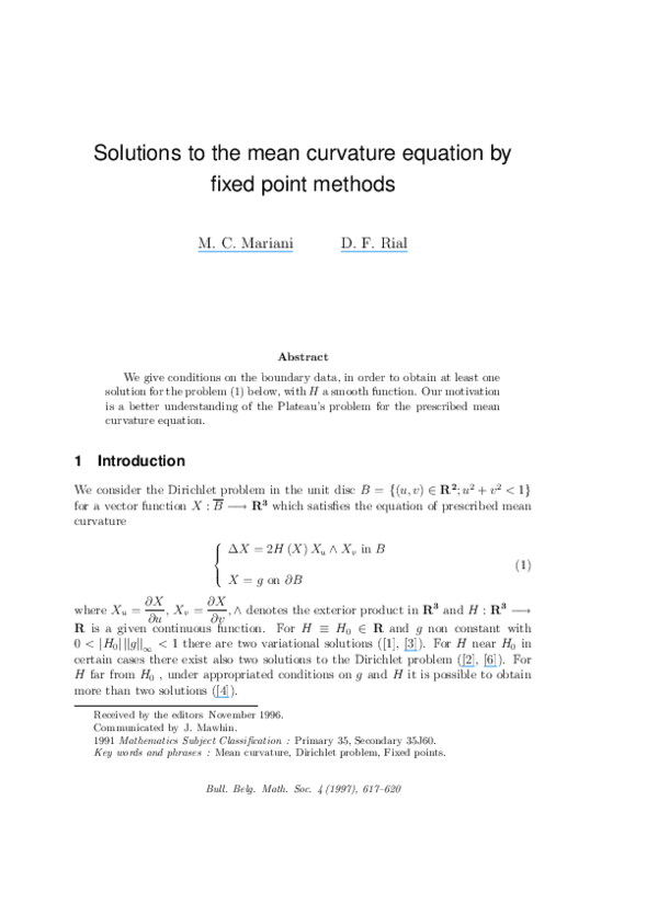 (PDF) Solutions to the mean curvature equation by fixed point methods