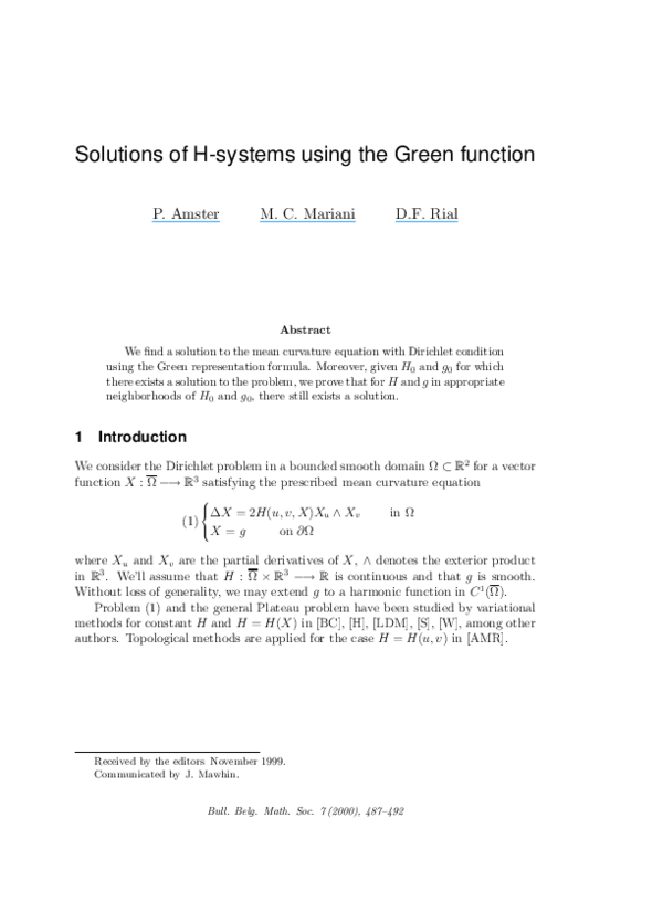 (PDF) Solutions of {$H$}-systems using the Green function