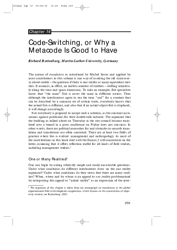 (PDF) Code-switching, or why a metacode is good to have