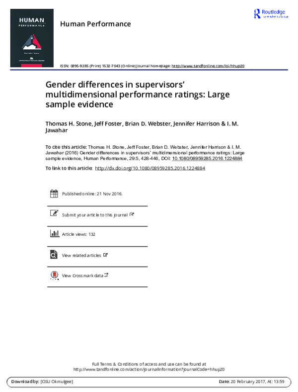 (PDF) Human Performance Gender differences in supervisors ...