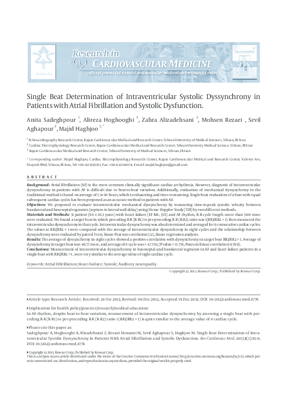 (PDF) Single Beat Determination of Intraventricular Systolic Dyssynchrony in Patients with ...
