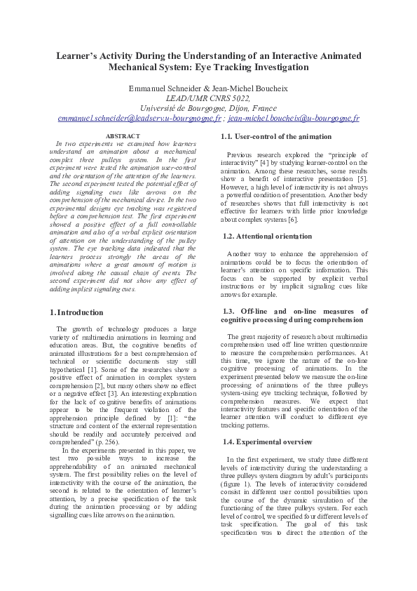 (PDF) Learner's Activity During the Understanding of an Interactive Animated Mechanical System ...