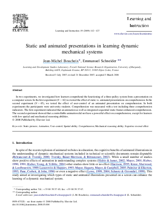 (PDF) Static and animated presentations in learning dynamic mechanical ...
