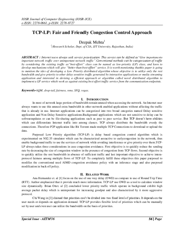 (PDF) TCP-LP: Fair and Friendly Congestion Control Approach