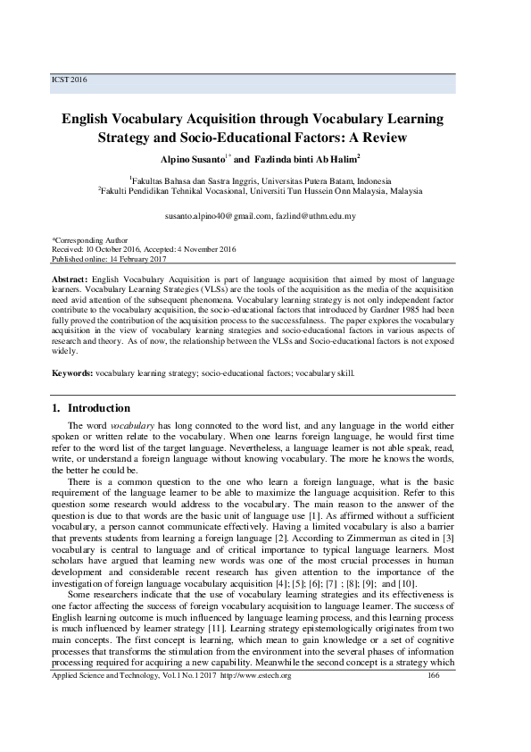 (PDF) English Vocabulary Acquisition through Vocabulary Learning ...