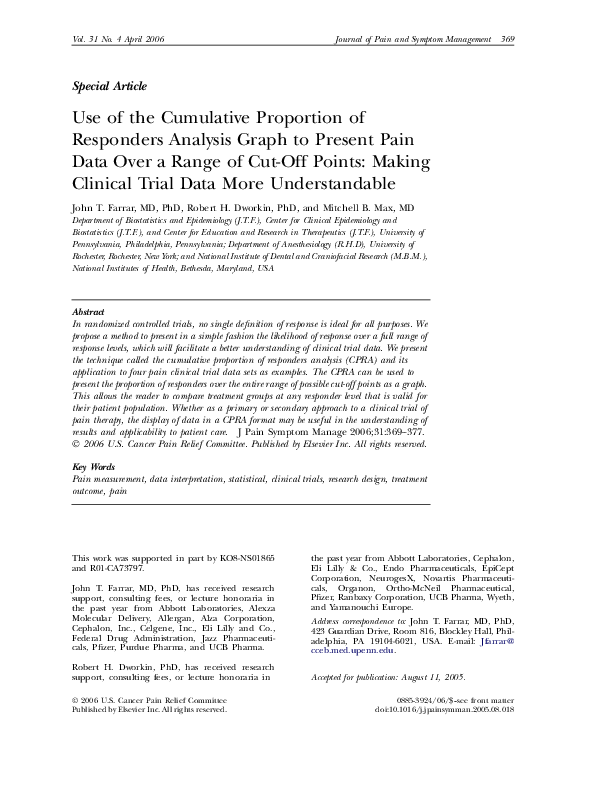 (PDF) Use of the Cumulative Proportion of Responders Analysis Graph to ...