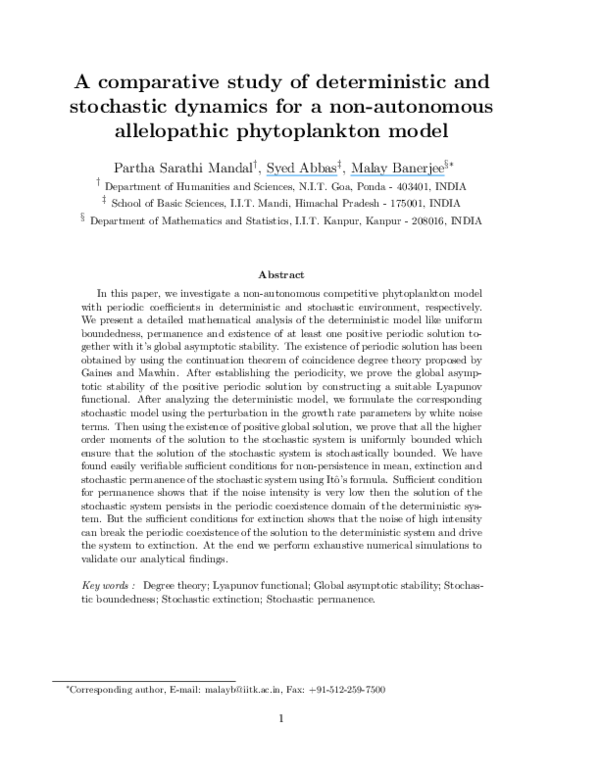 (PDF) A comparative study of deterministic and stochastic dynamics for a non-autonomous ...