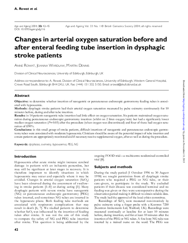 (PDF) Changes in arterial oxygen saturation before and after enteral ...