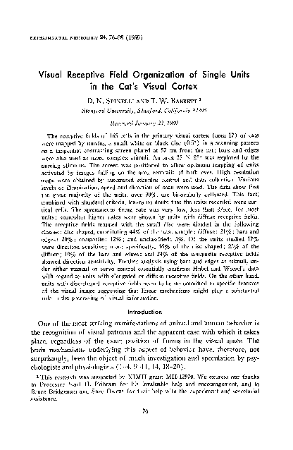 (PDF) Visual Receptive Field Organization of Single Units in the Cat's ...