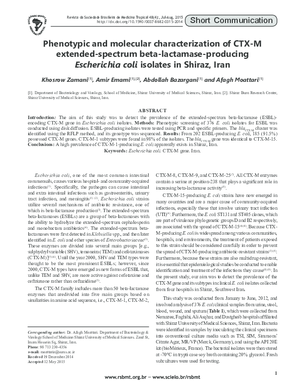 (PDF) Phenotypic and molecular characterization of CTX-M extended-spectrum beta-lactamase ...