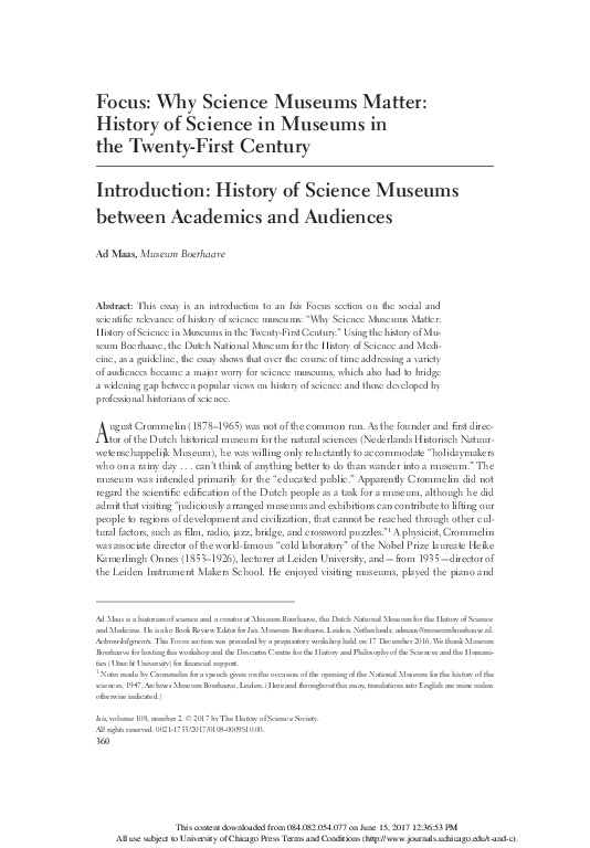 (PDF) Focus: Why Science Museums Matter: History of Science in Museums ...