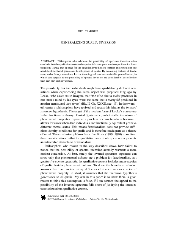 (PDF) Generalizing Qualia Inversion