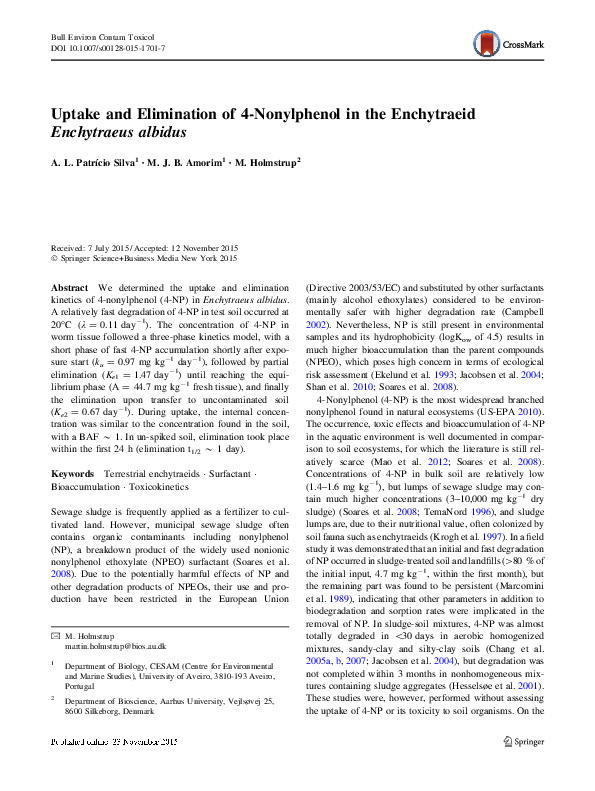 (PDF) Uptake and Elimination of 4-Nonylphenol in the Enchytraeid ...