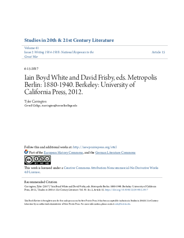 (PDF) Tyler Carrington, Review of White and Risby (eds.), Metropolis ...