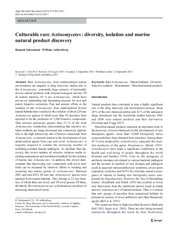 (PDF) Culturable rare Actinomycetes: diversity, isolation and marine ...