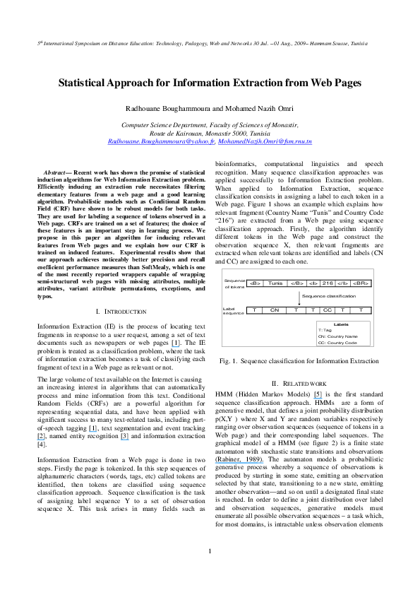 (PDF) Statistical Approach for Information Extraction from Web Pages