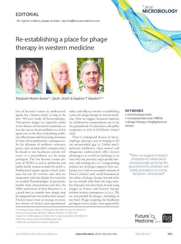 (PDF) Re-Establishing a Place for Phage Therapy in Western Medicine ...