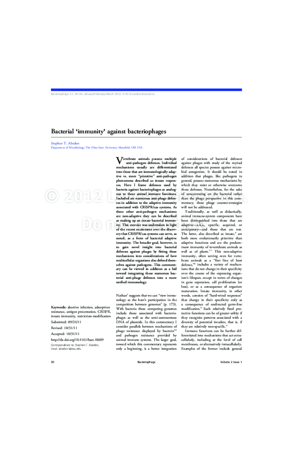 (PDF) Bacterial ‘Immunity’ against Bacteriophages.
