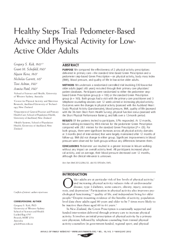(PDF) Healthy Steps Trial: Pedometer-Based Advice and Physical Activity for Low-Active Older Adults