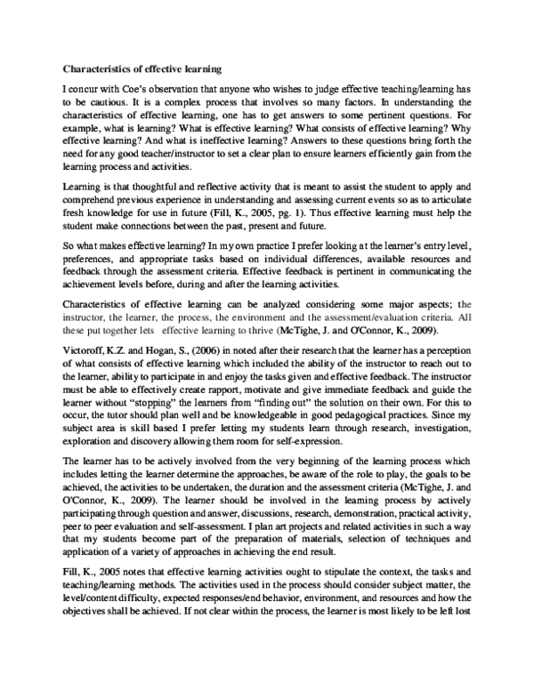 (DOC) Characteristics of effective learning