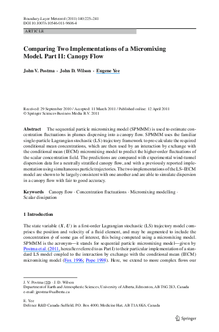 (PDF) Comparing Two Implementations of a Micromixing Model. Part I: Wall Shear-Layer Flow
