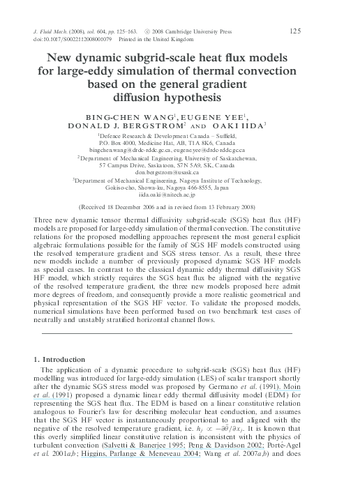 (PDF) New dynamic subgrid-scale heat flux models for large-eddy simulation of thermal convection ...