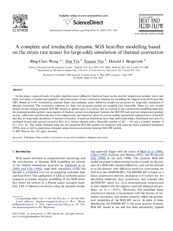 (PDF) A complete and irreducible dynamic SGS heat-flux modelling based on the strain rate tensor ...