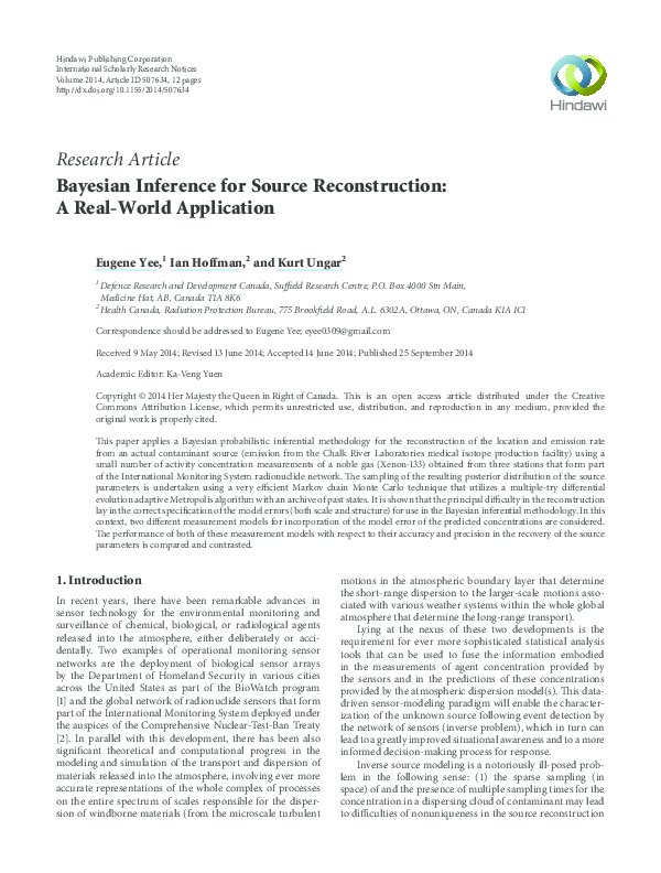 Pdf Bayesian Inference For Source Reconstruction A Real World Application Eugene Yee