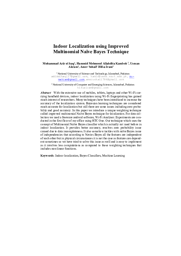 (PDF) Indoor Localization using Improved Multinomial Naïve Bayes Technique