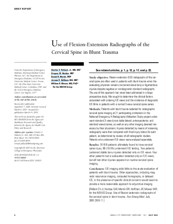 Pdf Use Of Flexion Extension Radiographs Of The Cervical Spine In