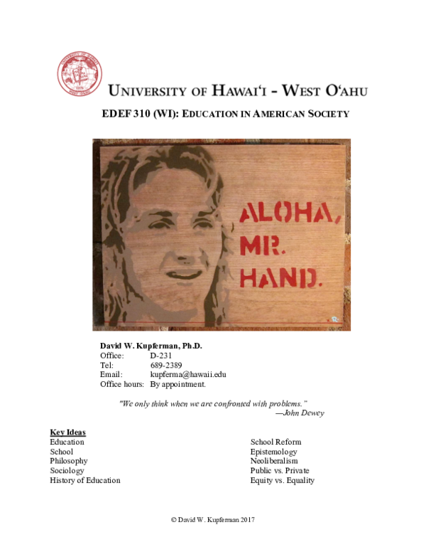 (PDF) EDEF 310: Education in American Society