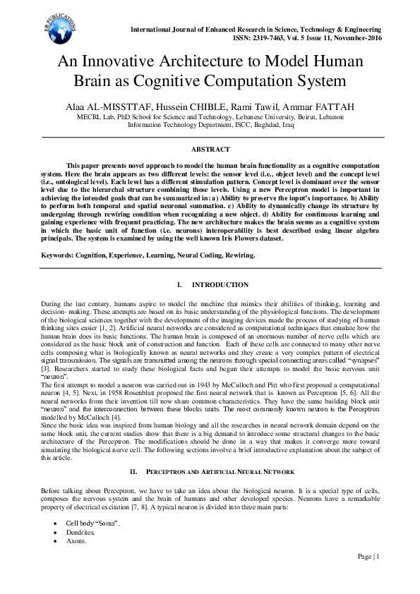 (PDF) An Innovative Architecture to Model Human Brain as Cognitive ...