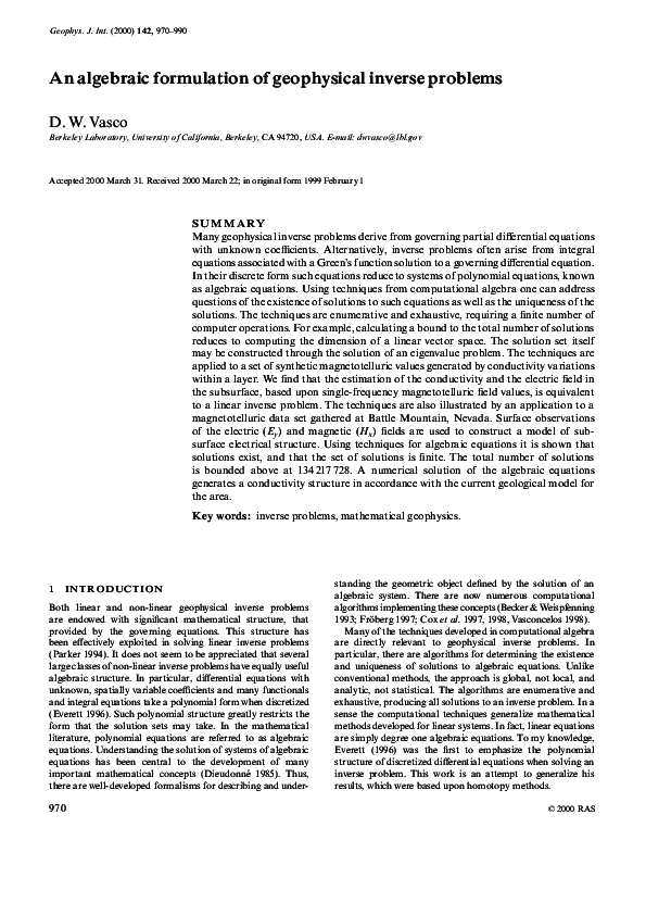 (PDF) An algebraic formulation of geophysical inverse problems